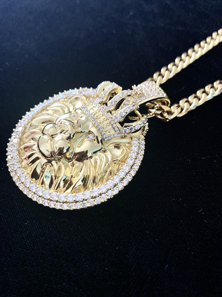 Solid 18K Gold Lab Diamonds LION KING Pendant Chain Necklace LIFETIME ...