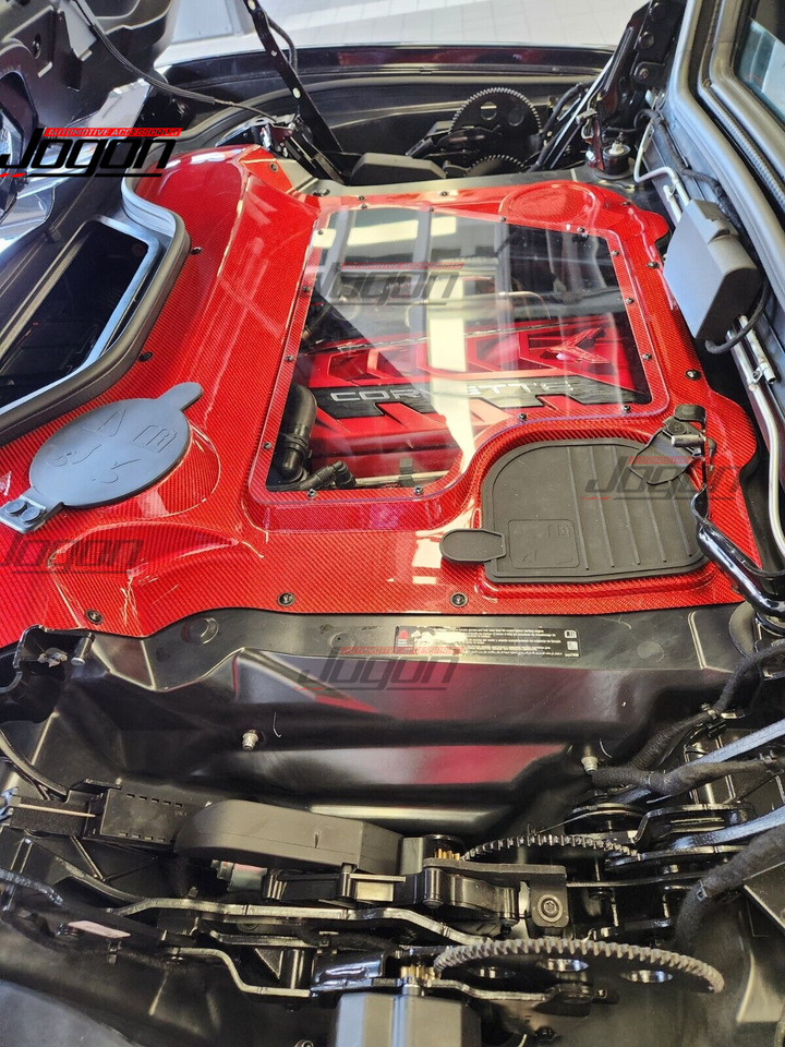 Dry Carbon Red Engine Bay Cover For Corvette C8 Stingray Convertible ...