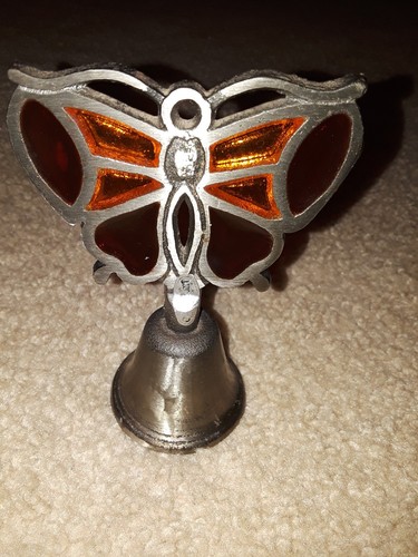 Vintage COUNTERPOINT Red Orange Stained Glass Butterfly Cast Iron ...