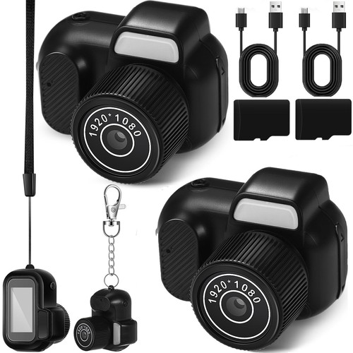 2 Sets Mini Keychain Camera 1080p Small Retro Camera Portable Keychain ...