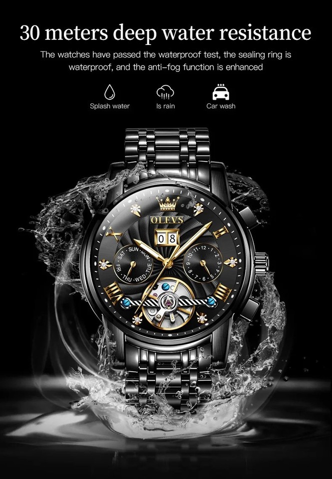 Automatic Mechanical Waterproof Watch Luxury OLEVS Date Men's Men Strap ...