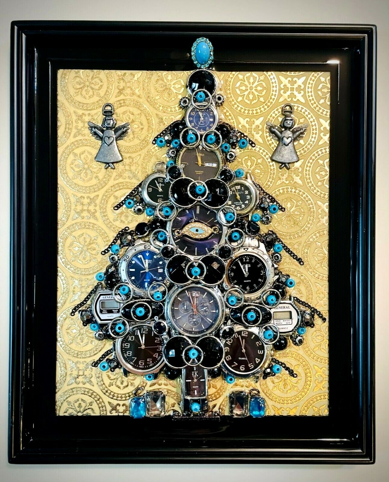CHRISTMAS TREE, WATCH COLLECTION, FRAMED JEWELRY ONE OF A KIND ART | eBay