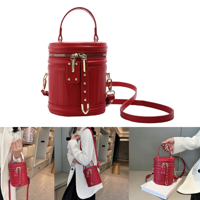 PU Leather Crossbody Bag Fashion Women Small Shoulder Cylinder Bucket ...
