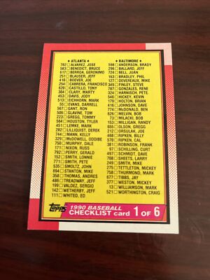 1990 Topps Baseball Checklist #128 Cards 1 of 6 | eBay