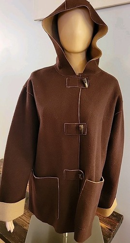 Lauren Ralph Lauren Wool Blend Brown Hooded Toggle Button Coat Womens ...