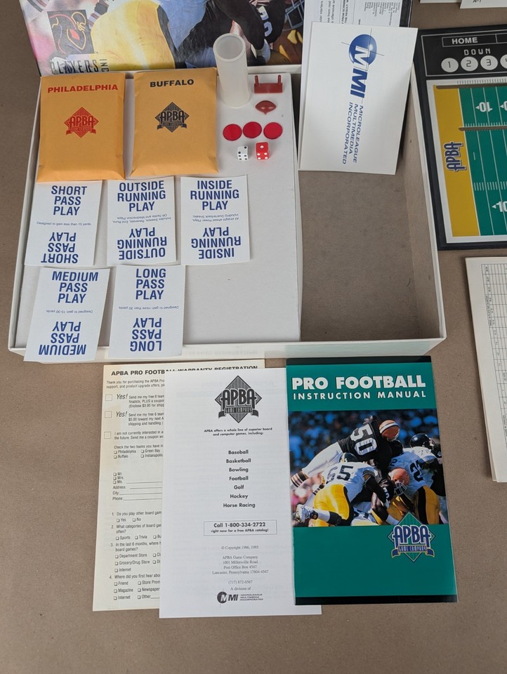 Vintage 1996 APBA Pro Football Board Game Complete set W/ Buffalo ...