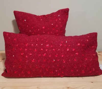 Saatvik Pillow Set Of 2 Red Beaded Premium Down Feather Pillows 14×28 ...