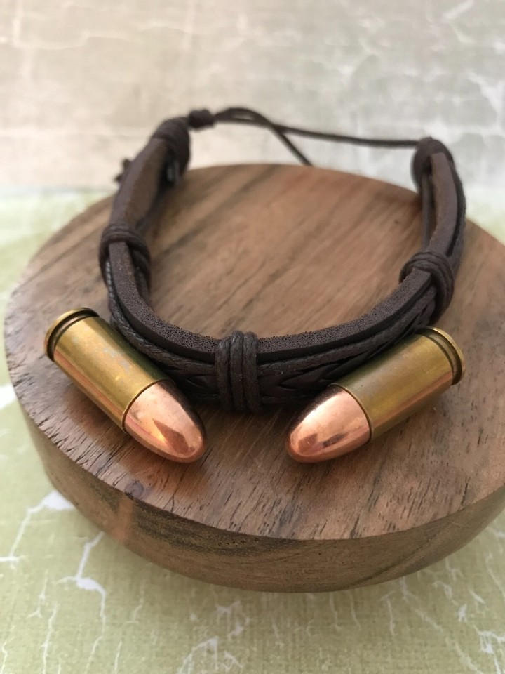 Bullet Bracelet Brown Leather Ammo Jewellery 2 x 9mm Luger / Para ...