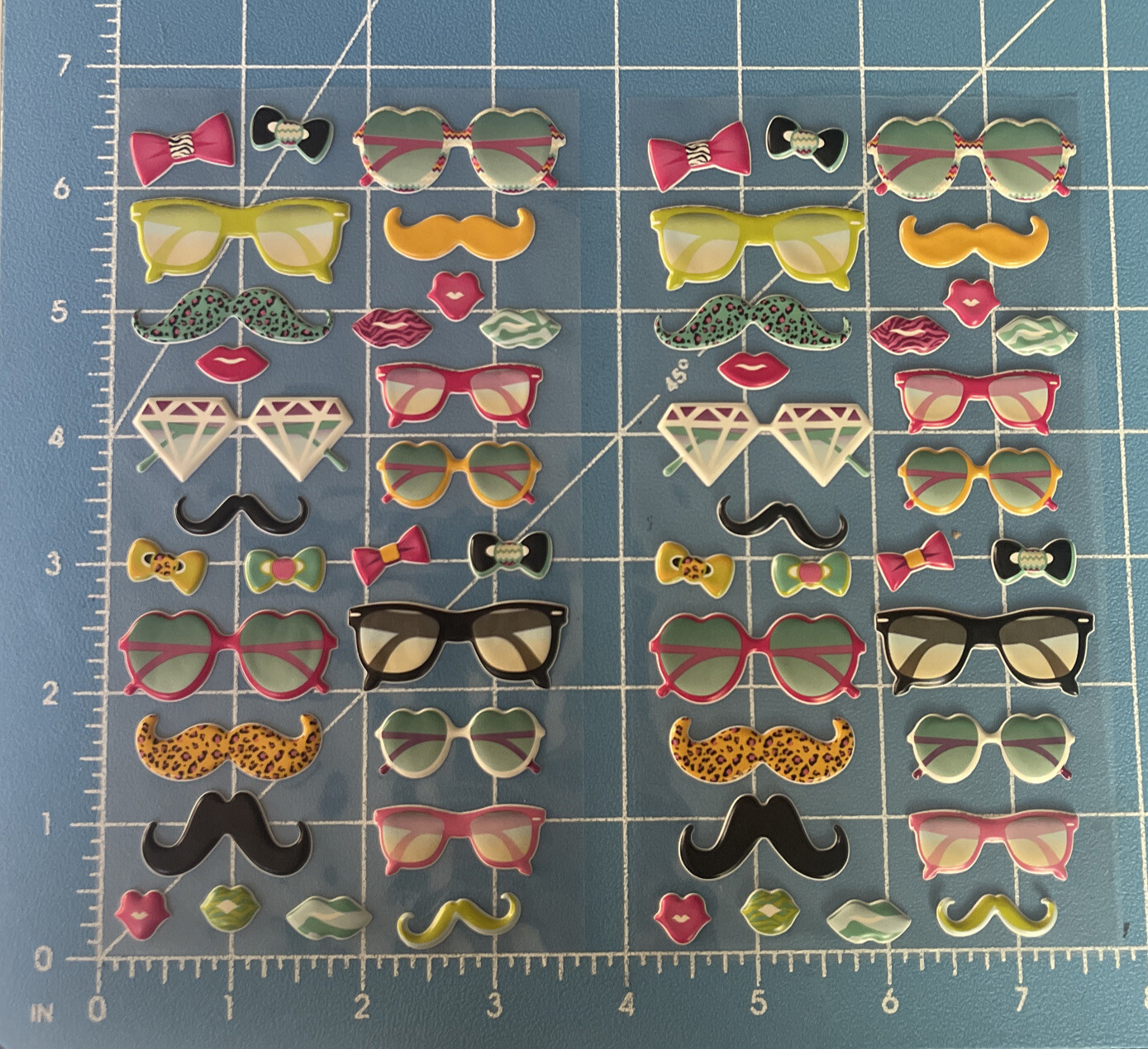 2 Sheets Sticko Mustaches Disguise Picture Dress Up Glasses Bow Lips ...