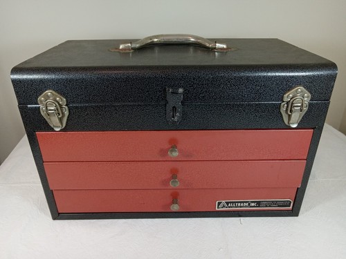 Vtg Alltrade Metal Tool Box W/ 3 Drawers Portable Steel Tool Chest Red ...
