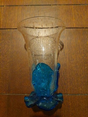 Early Blenko Clear Tear Drop Glass Vase, Blue Leaf, 7.5" | eBay