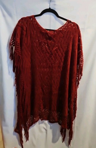 Women's Pre-Owned One Size Red Open knit Poncho | eBay