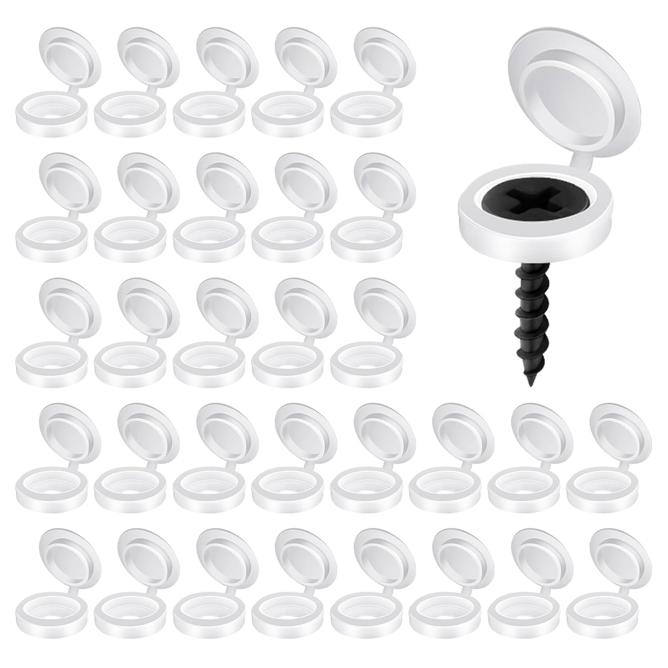 200Pcs Plastic Hinged Screw Cover Caps, Shutter Screw Caps, White Snap ...