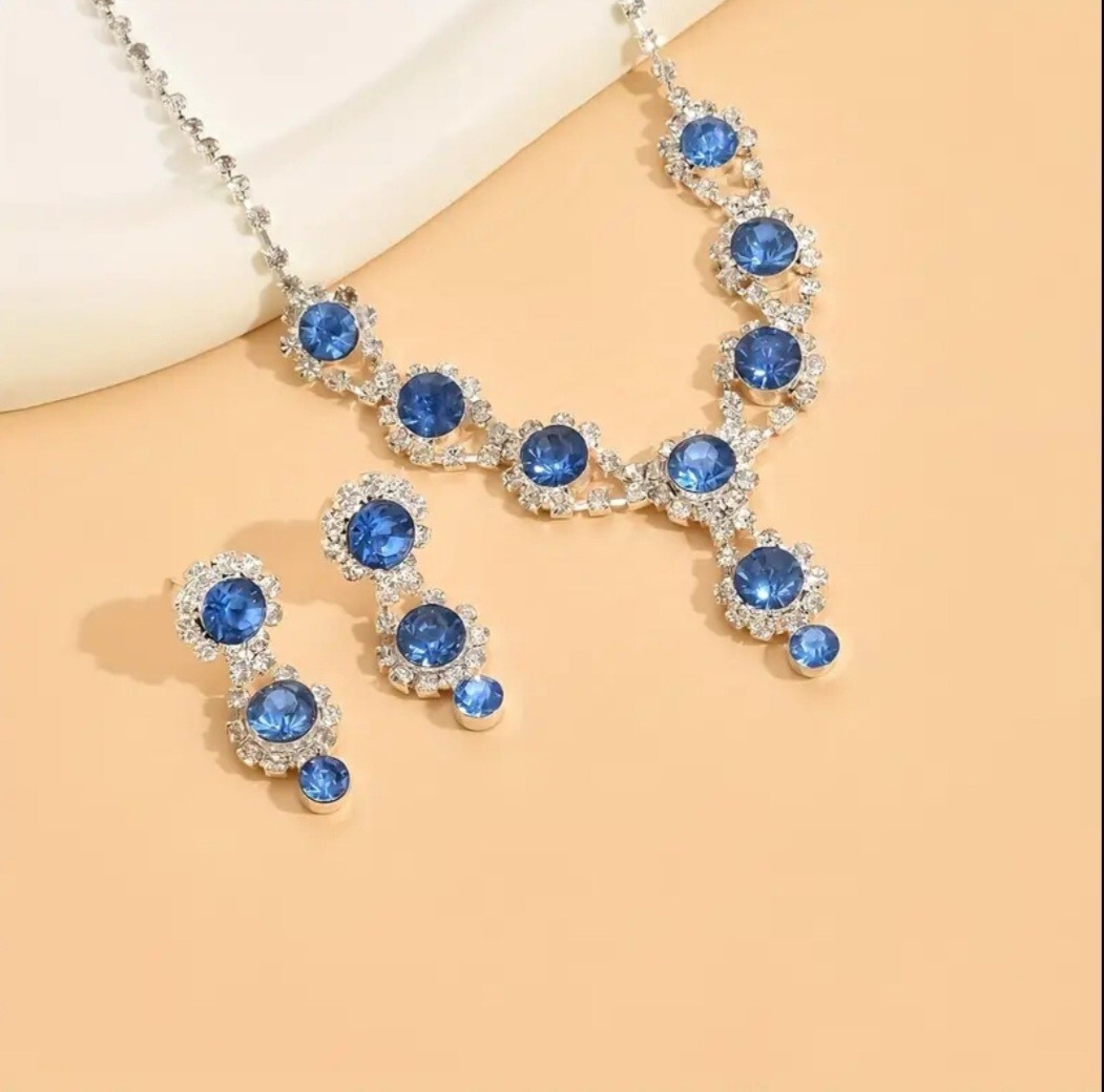 Necklace And Earring Royal Blue Crystal Jewellery Set New | eBay UK