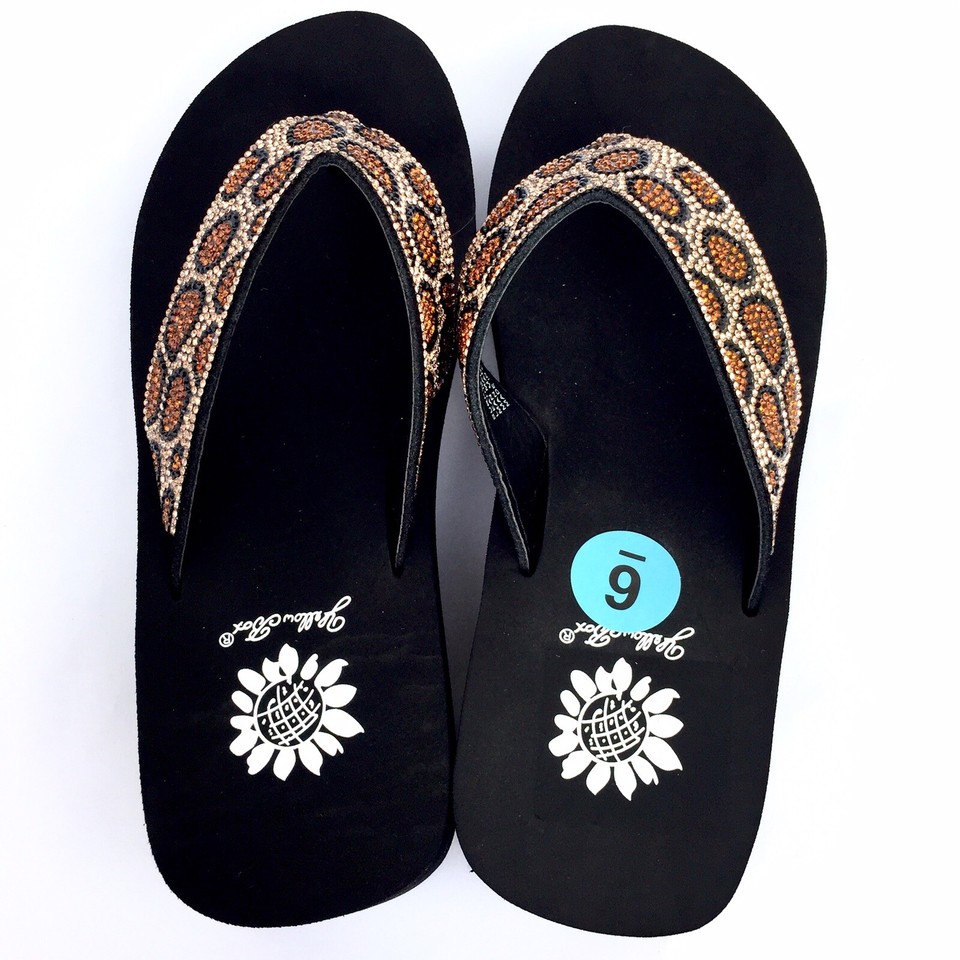 Yellow Box Leopard Surrey Flip Flops Rhinestone Sparkle Sandals Womens ...