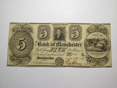 $5 1837 Manchester Michigan MI Obsolete Currency Bank Note Bill! Bank ...