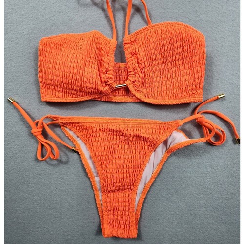 Halter Tie Bandeau Bikini Swimsuit Tie String Bottom Womens Size Medium ...