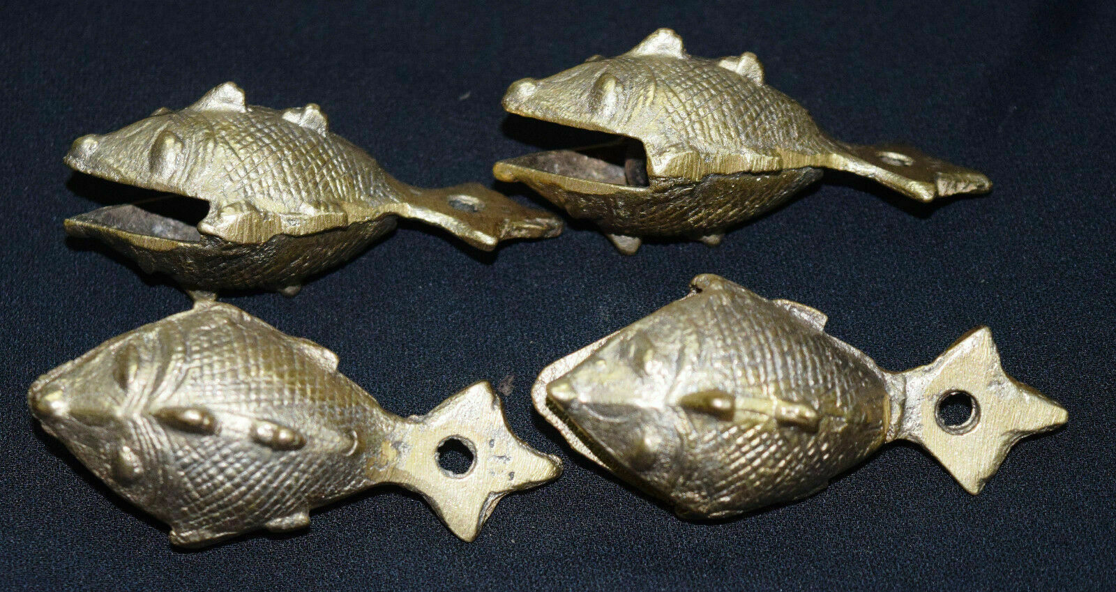 Set Of 4 Wall Hanging Bells Shark Shape Brass Vintage Style Cat Neck ...