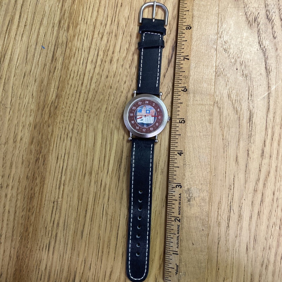 1990s fossil brand watch flags design black leather good condition | eBay