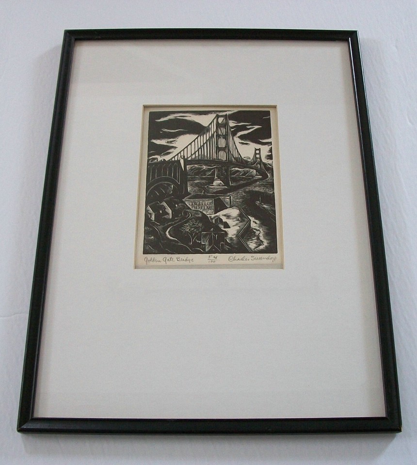 CHARLES SURENDORF - 'Golden Gate Bridge' - Woodblock Print - U.S ...