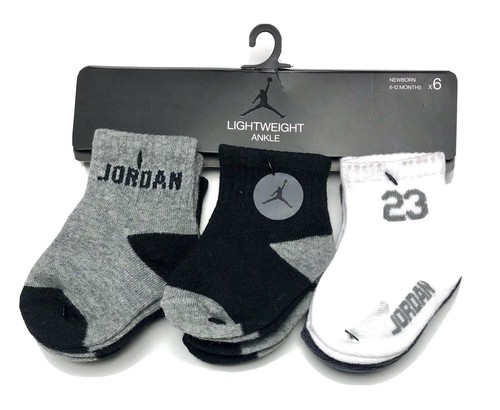 AIR JORDAN BOYS 6 pairs of Socks SHOE SIZE 3C-7C, 2-4 YEARS BLACK, GRAY ...