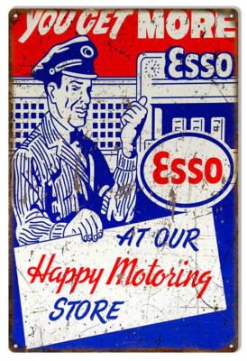 Vintage Style Metal Sign ESSO Happy Motoring Store Motor Oil 12 x 18 | eBay