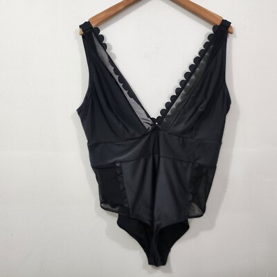 Wolf & Whistle Swimwear Scallop Deep Plunge Sheer Bathing Suit Plus ...