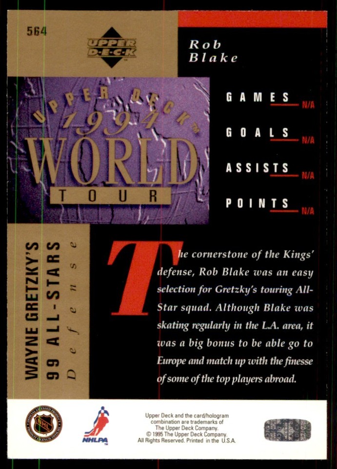 1994-95 UPPER DECK ELECTRIC ICE WORLD TOUR ROB BLAKE LOS ANGELES KINGS ...