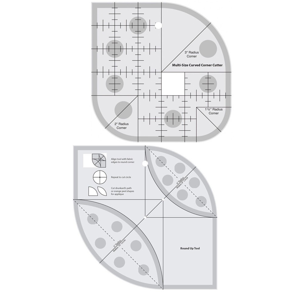 Non Slip Multi-size Curved Corner Cutter Quilt Ruler Round 1.5" 2" 3 ...