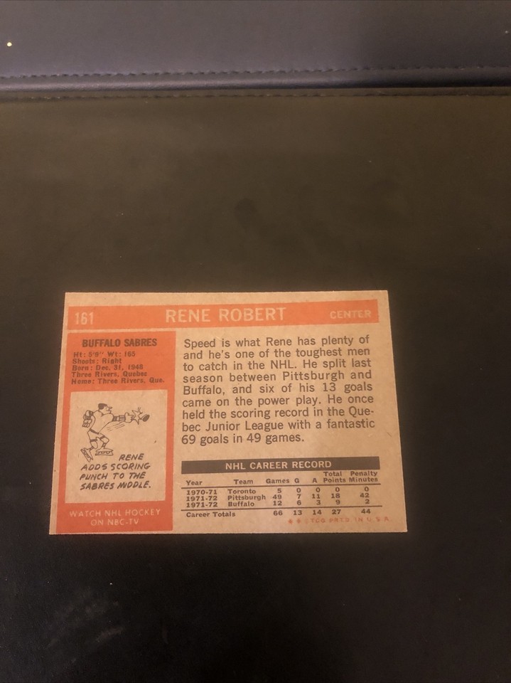 1972-73 TOPPS HOCKEY RENE ROBERT ROOKIE #161 SABRES | eBay