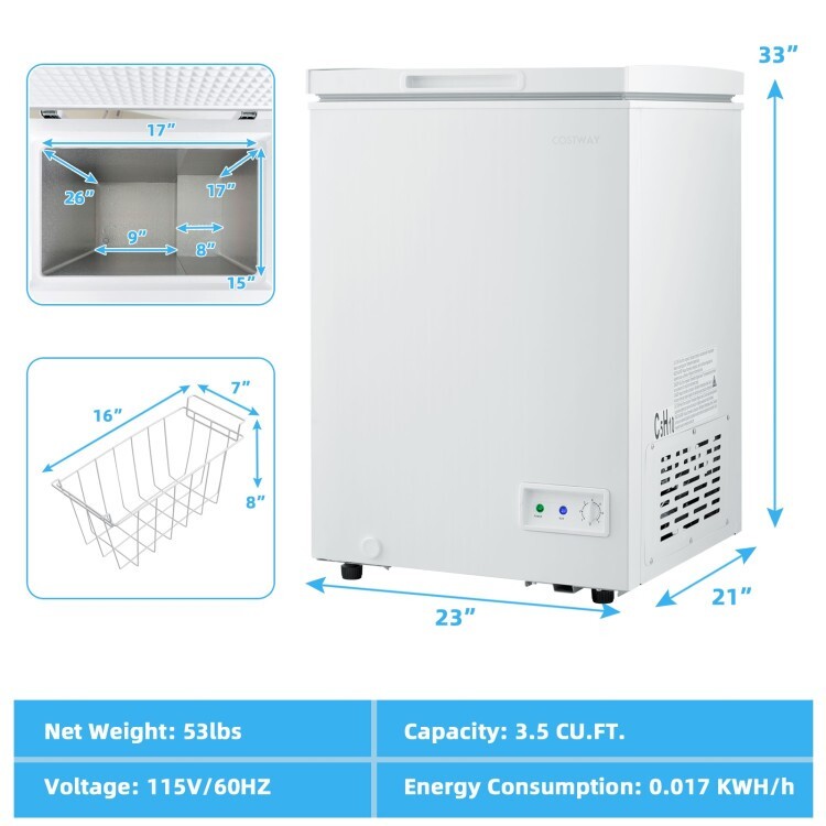 3.5 Cu.ft Deep and Compact Chest Freezer Storage with Removable Storage ...
