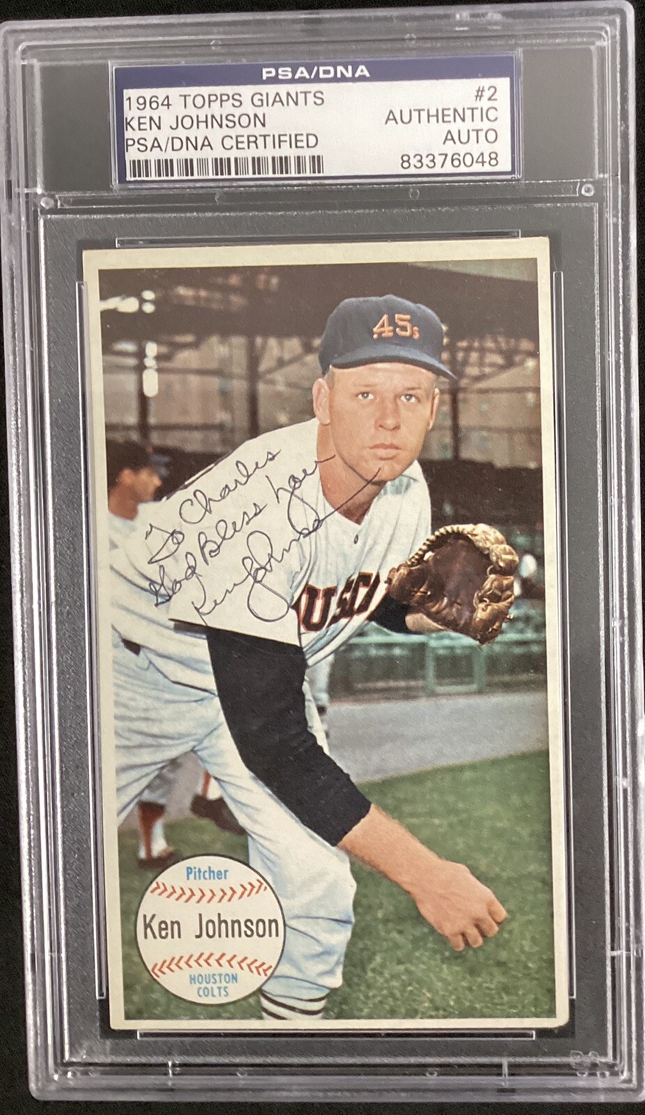 Ken Johnson Signed 1964 Topps Giants #2 Card Colt 45s Baseball ...