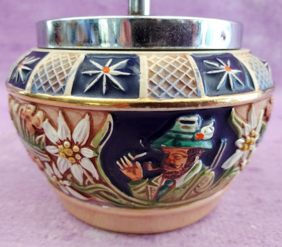 Gerz Germany Spinning Ashtray Stoneware Metal Top Handgemalt 24 ...