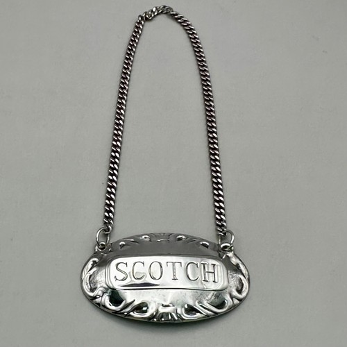 Scotch Decanter Label Bottle Tag Ornate Design & Chain Vintage Sterling ...