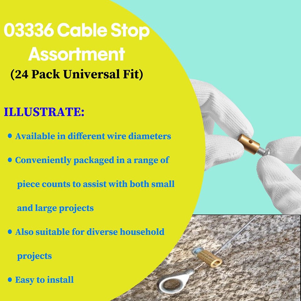 03336 Cable Stop Assortment, Different Wire Diameters 1/4” 5/16” 3/8 ...