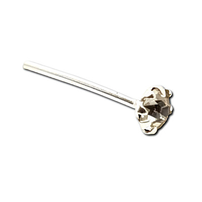 Nose Stud Quartz Gemstone 2mm Round Crystal 22g (0.6mm) 925 Silver L ...