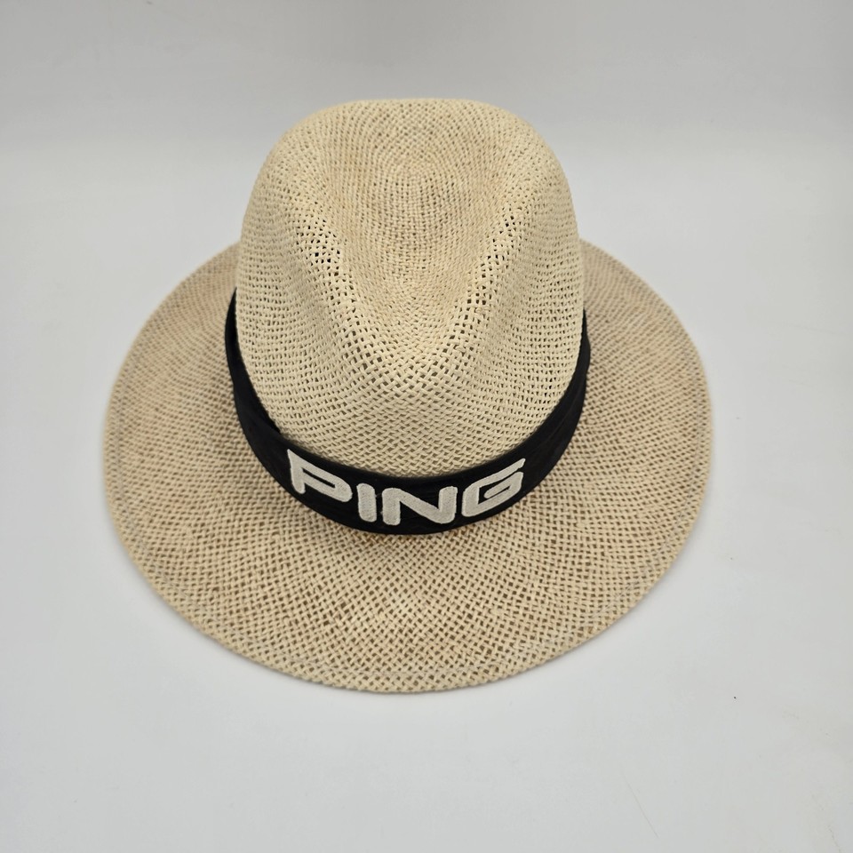 Vintage 90s PING Golf Black Karsten Men's Straw Panama Sun Hat Cap USA ...