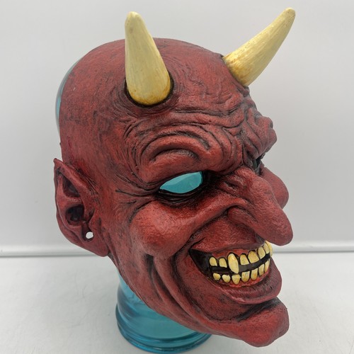 Oktober Studios Horned Devil Mask Scary Halloween Red w Horns & Yellow ...