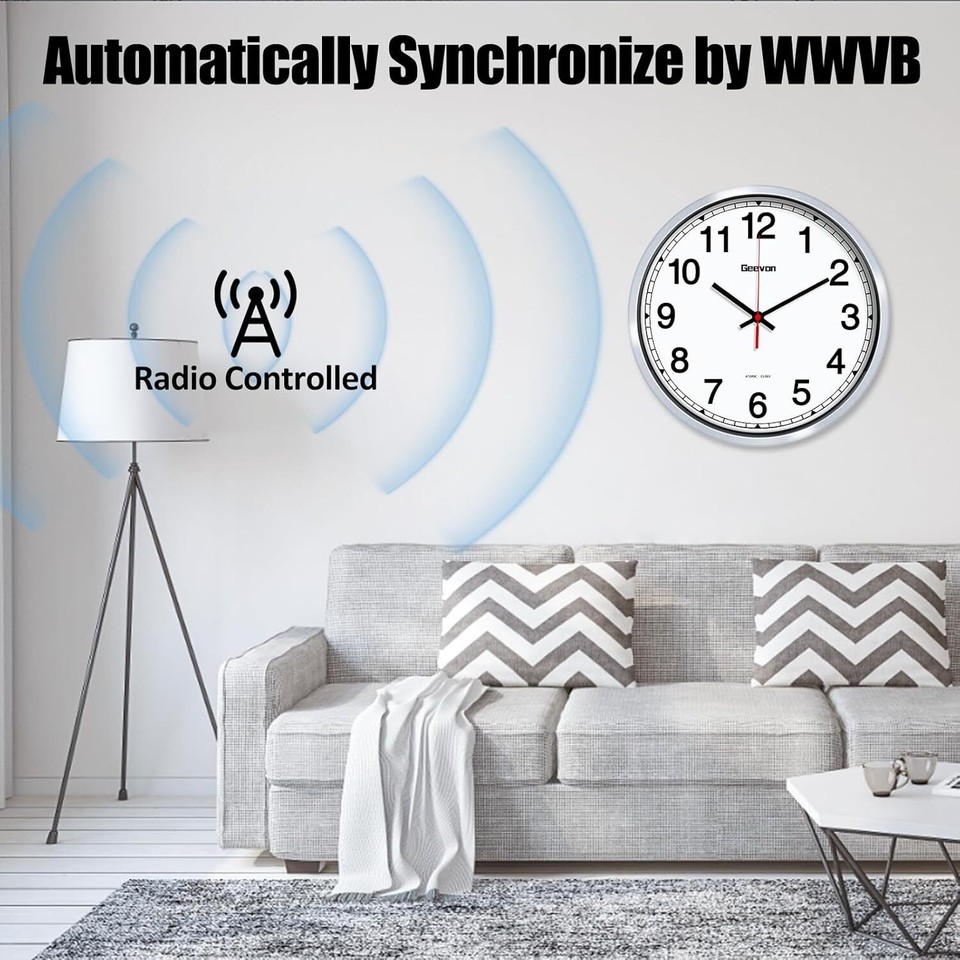 12 Inch Atomic Wall Clock - Self-Setting Analog Clock with Automatic ...