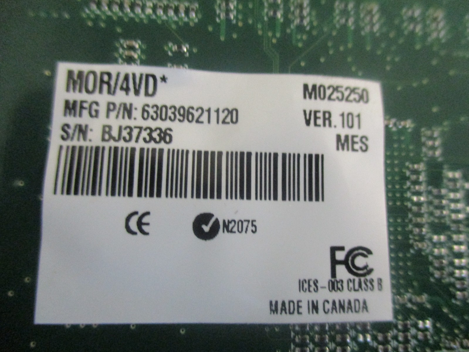 Matrox Morphis: Y7198-01. 4 Channel Frame Grabber PCBA. MOR/4VD* Ver ...