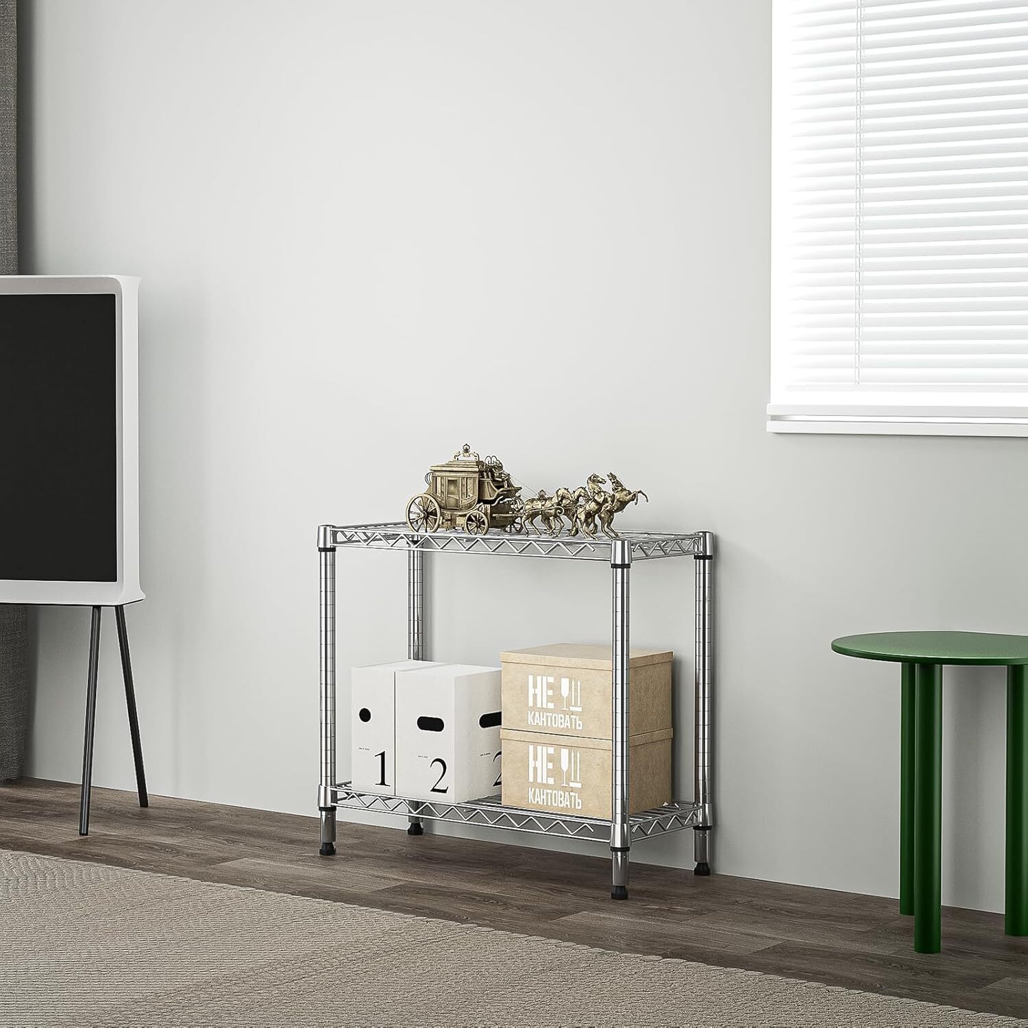 2 Tier Wire Shelving Metal Shelf Organizer Heavy Duty Chrome Wire Rack ...