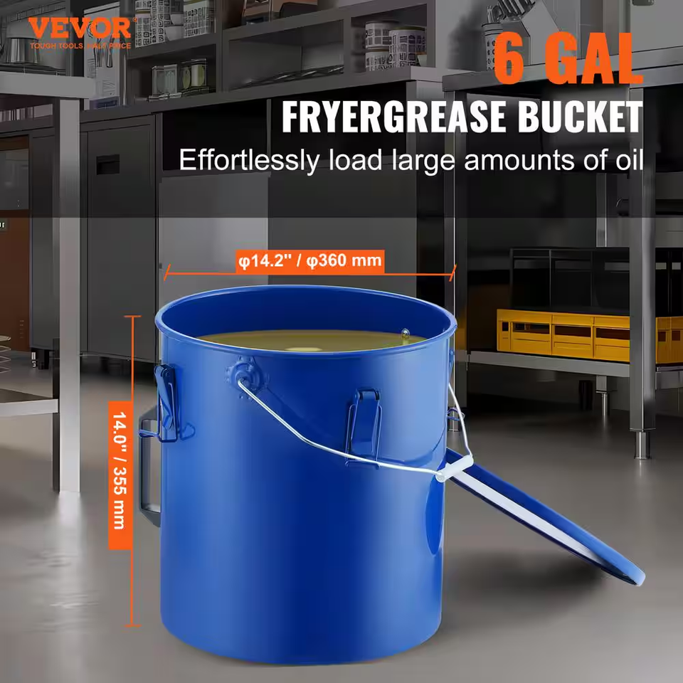Fryer Grease Bucket 6 Gal Oil Disposal Caddy Carbon Steel Fryer Oil ...