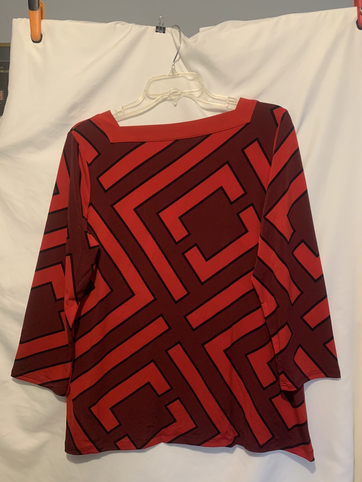 Liz Claiborne Size L Red Purple Geometric Knit Top, square neck, 3/4 ...
