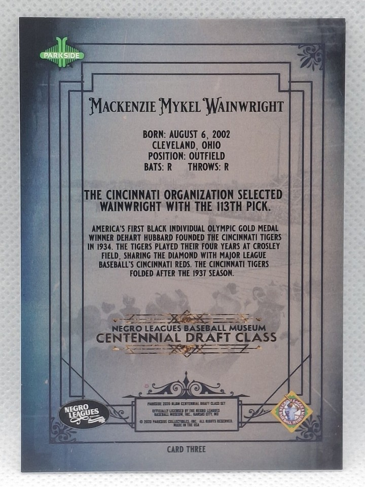 2020 Parkside Negro League Museum Centennial Draft MacKenzie Wainwright ...