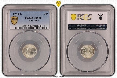 1944 s Silver Threepence Graded GEM Uncirculated Coin KGV PCGS MS65 ...