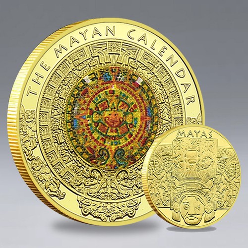 Ancient Mayan Calendar Commemorative Coin Aztec Sun Stone Design Gold ...