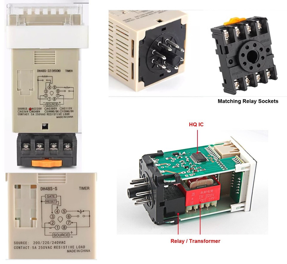 110V AC Programmable Double Time Delay Relay DH48S-S & Free Socket Base ...