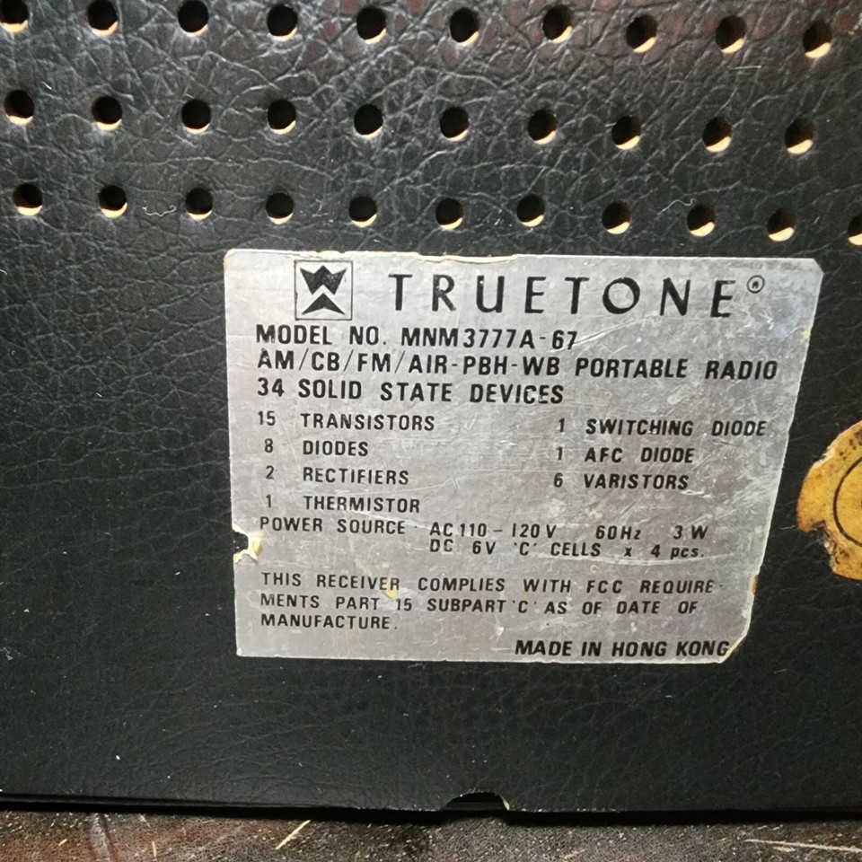 TruTone MNM377A-67 6 Band CB 15 transistor Hong Kong radio 60's/70's ...
