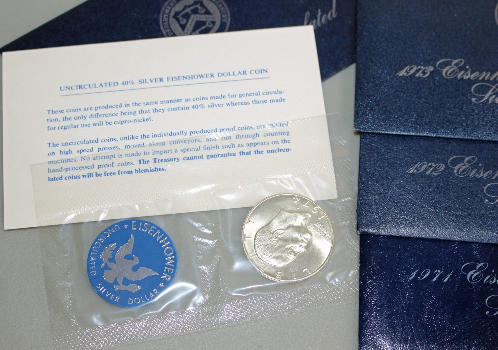 1971-1974 Silver Eisenhower Dollars Set of 4 Uncirculated OGP Blue Ike ...