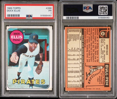 Vintage 1969 Topps Dock Ellis #268 PSA 1 Rookie Card RC Pittsburgh ...